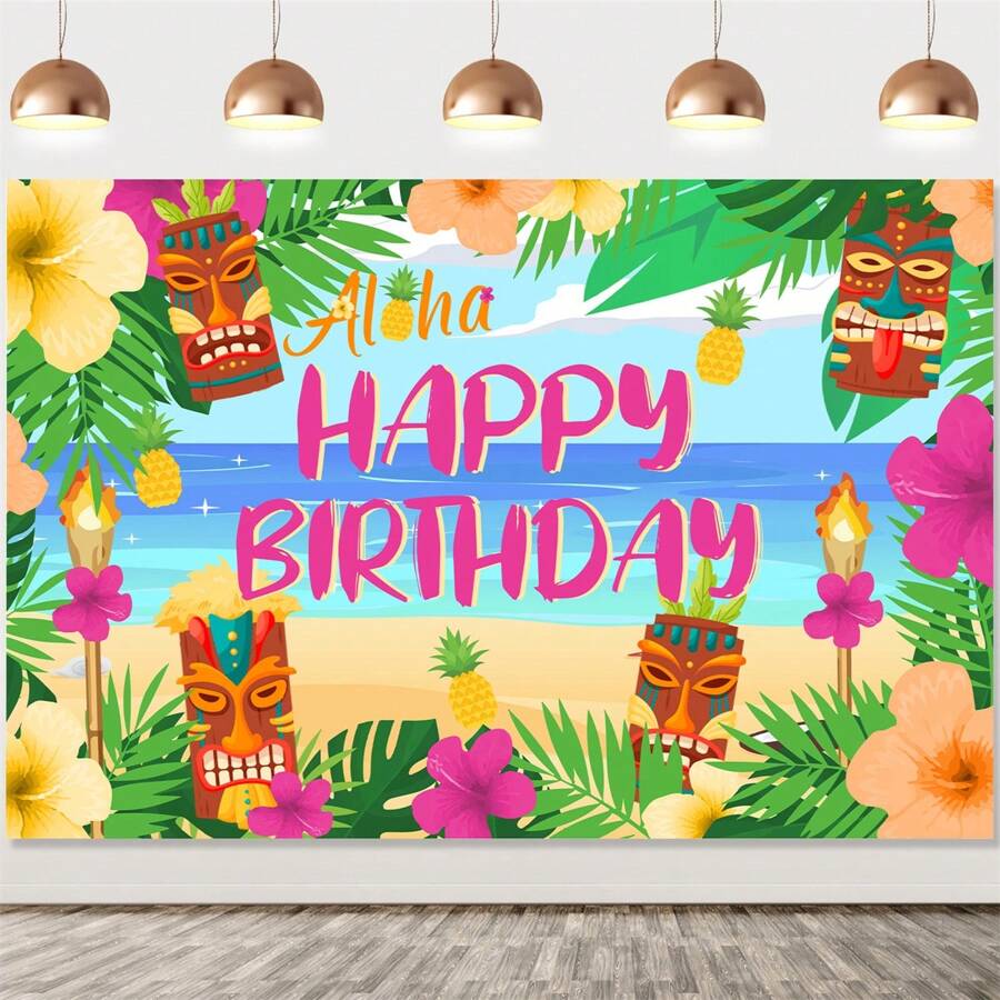 1Pc Summer Themed Happy Birthday Backdrop Banner, Aloha Happy Birthday ...
