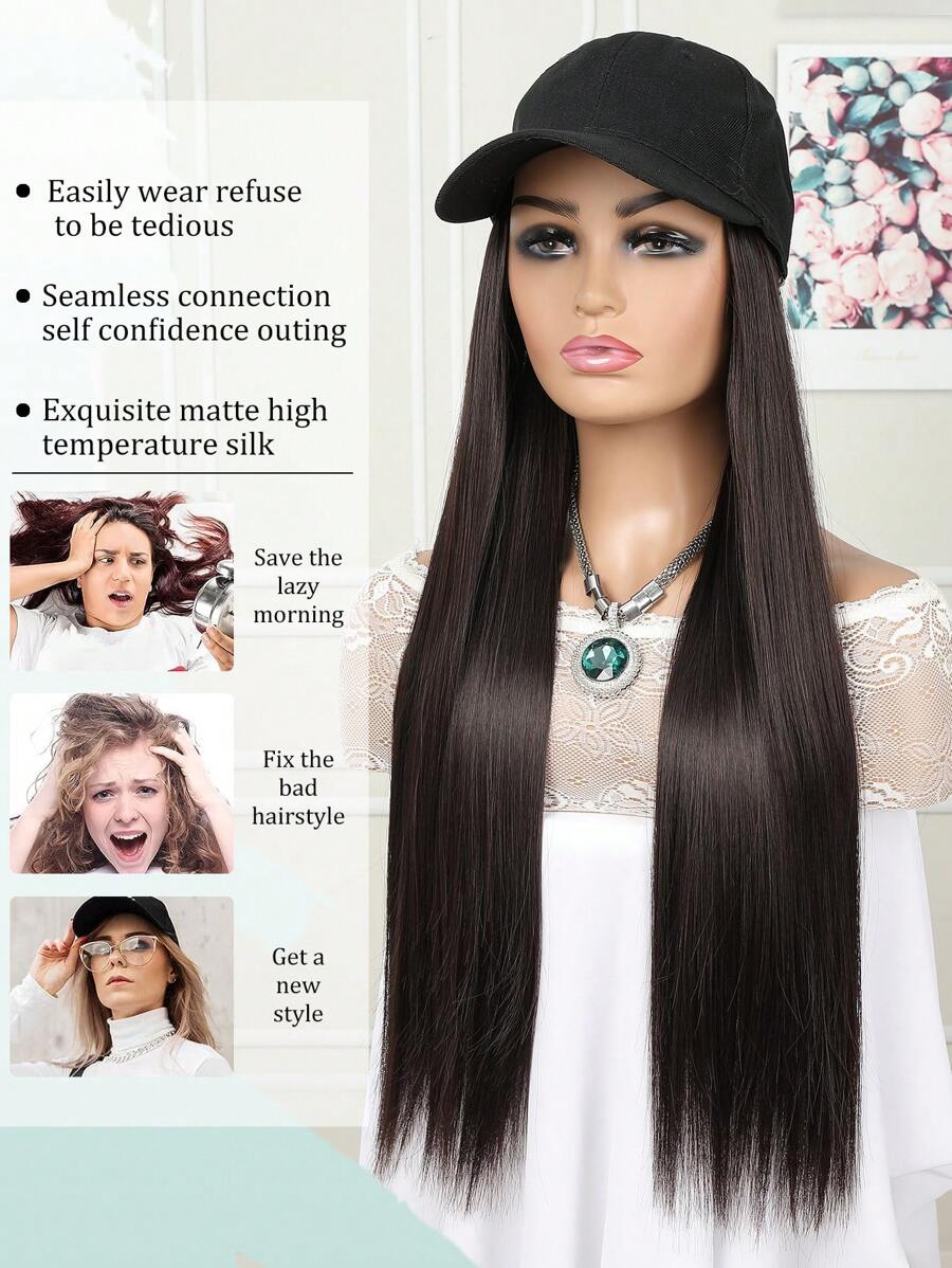 Baseball Cap with Hair Extensions for Women Adjustable Hat with ...
