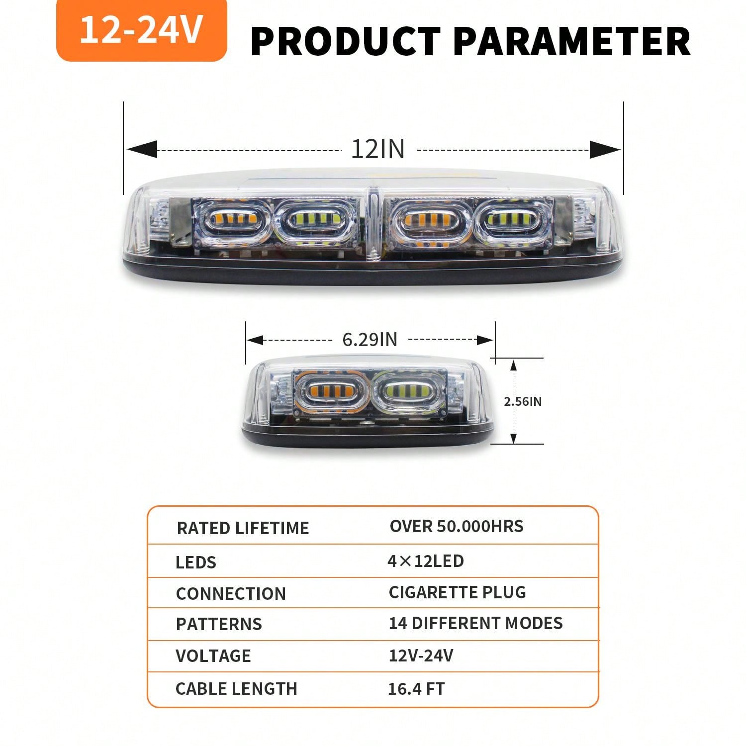 1pc Amber/white 48-led Car Top Frequency Flashing Light With Strong ...