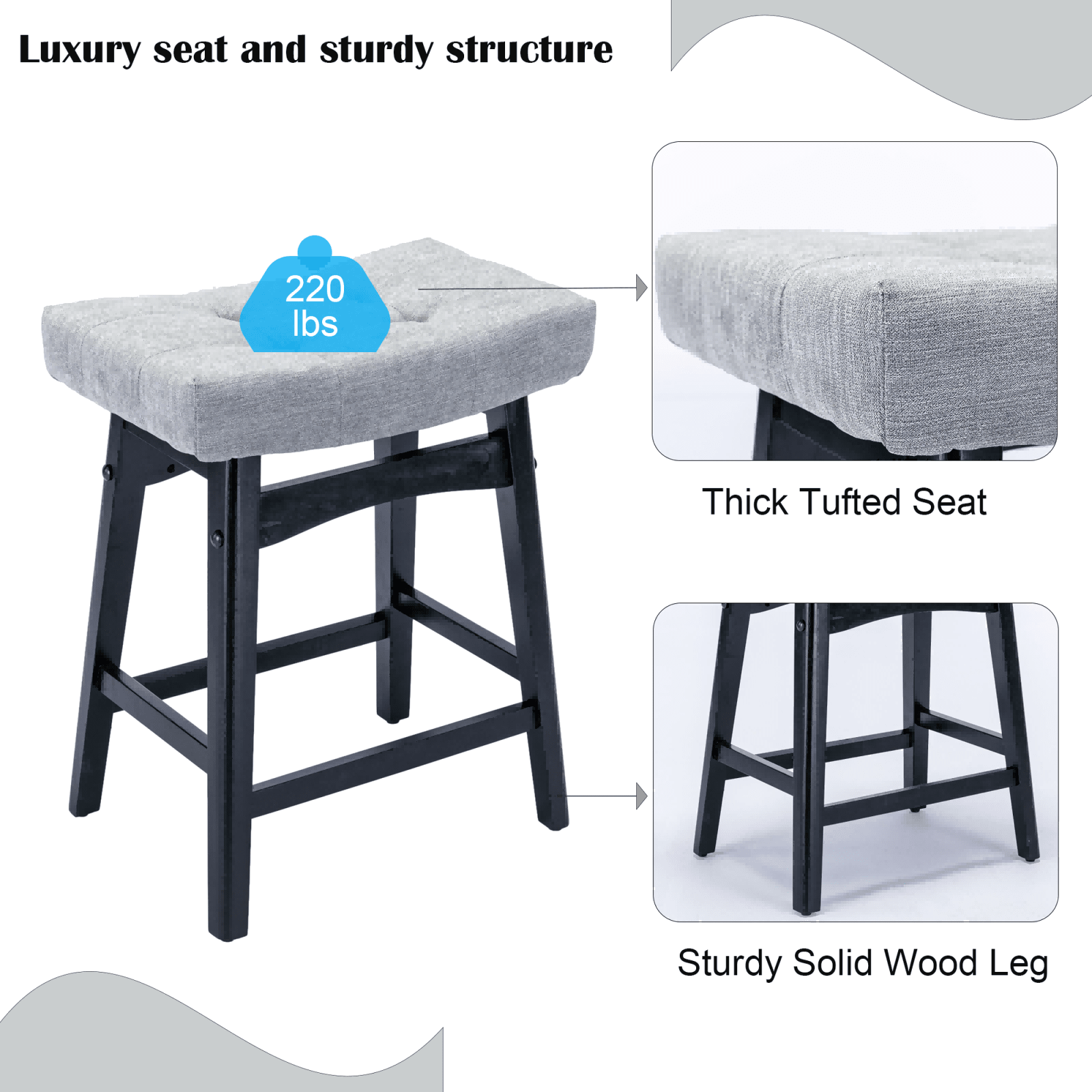 Set of 2 25" Modern Velvet Upholstered Backless Bar Stools with Wood ...