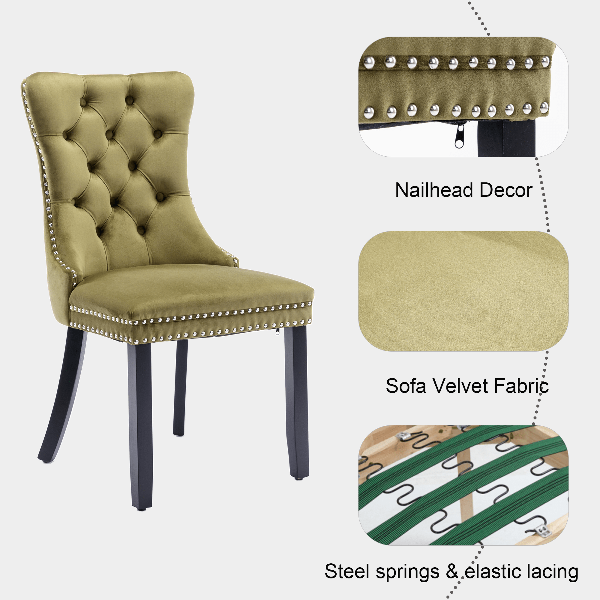 Set of 2 Contemporary Button Tufted Dining Chairs High-end Velvet ...