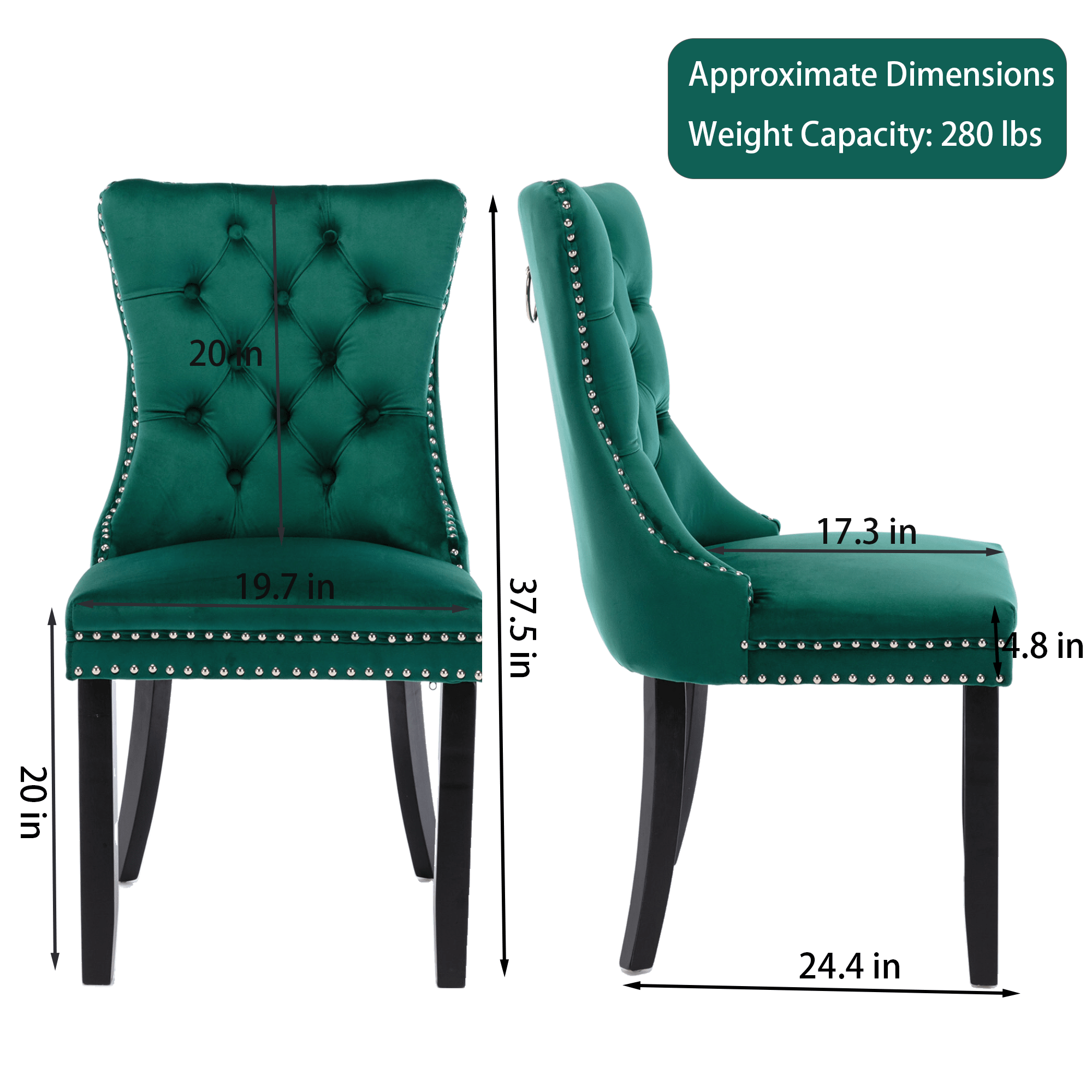 Set of 2 Contemporary Button Tufted Dining Chairs High-end Velvet ...