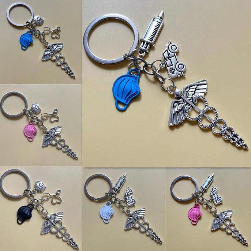 Nurse Doctor Mask Key Ring, medical staff key ring, syringe needle ...