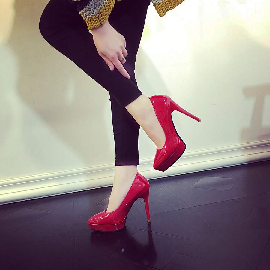 Women's Red High Heel Pointed Toe Pumps With Thin Heel And Waterproof ...