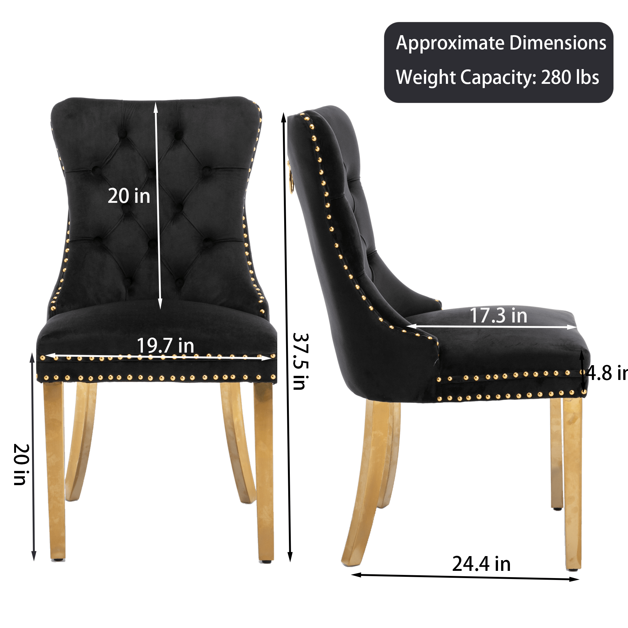 Set of 2 Tufted Dining Chair with Stainless Steel Plating Legs Modern ...