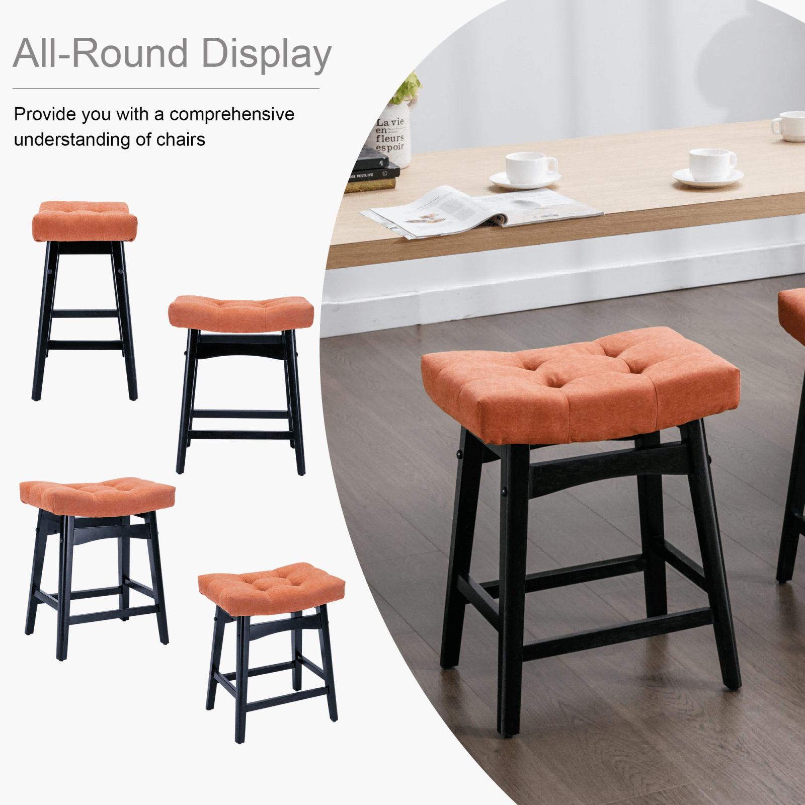 Set of 2 25" Modern Velvet Upholstered Backless Bar Stools with Wood ...