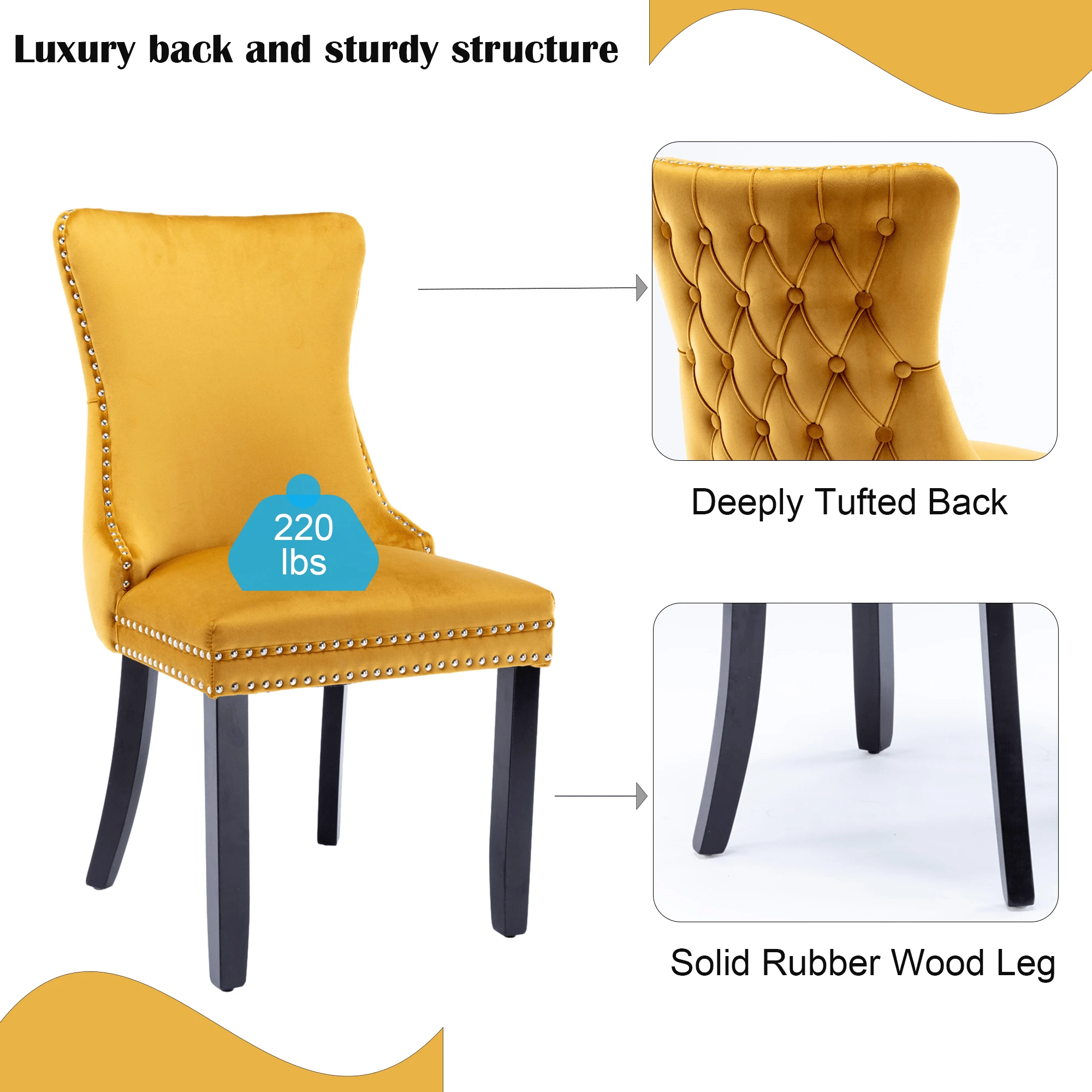 Set of 2 Wing-Back Tufted Dining Chair, Velvet Chairs for Dining Room ...