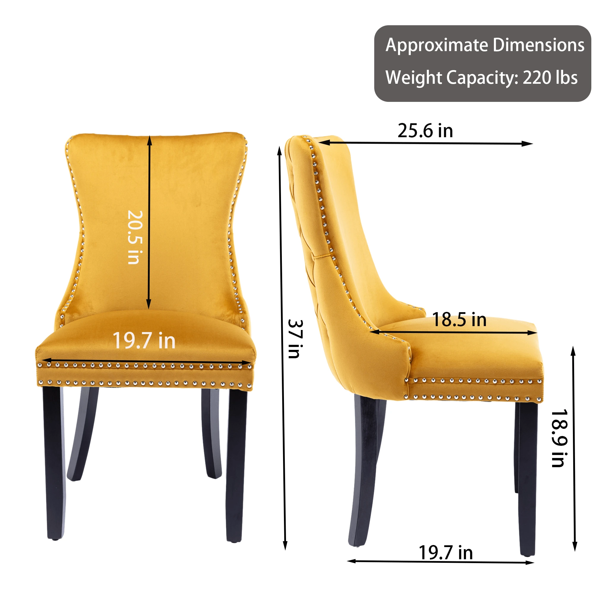 Set of 2 Wing-Back Tufted Dining Chair, Velvet Chairs for Dining Room ...
