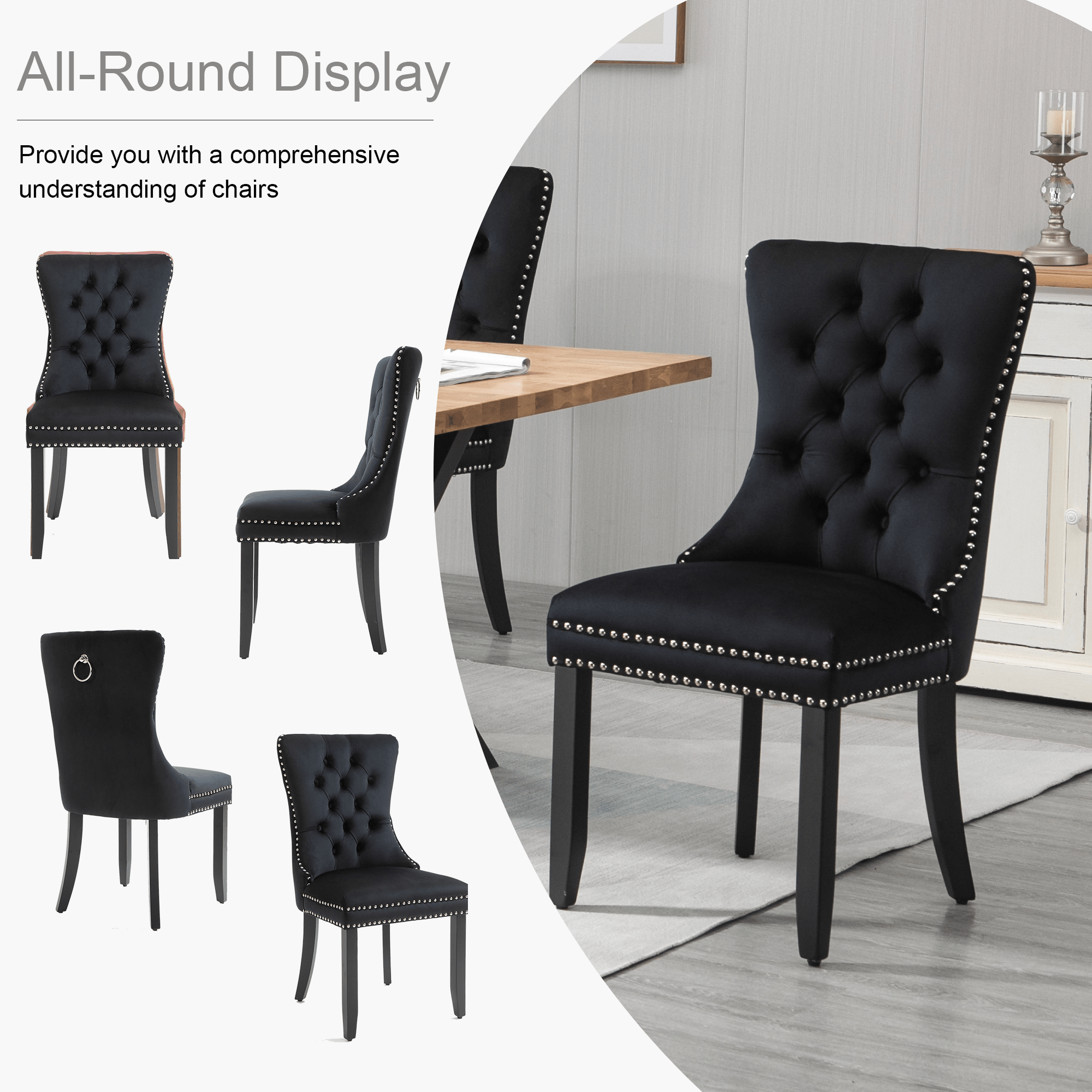 Set of 2 Contemporary Button Tufted Dining Chairs High-end Velvet ...