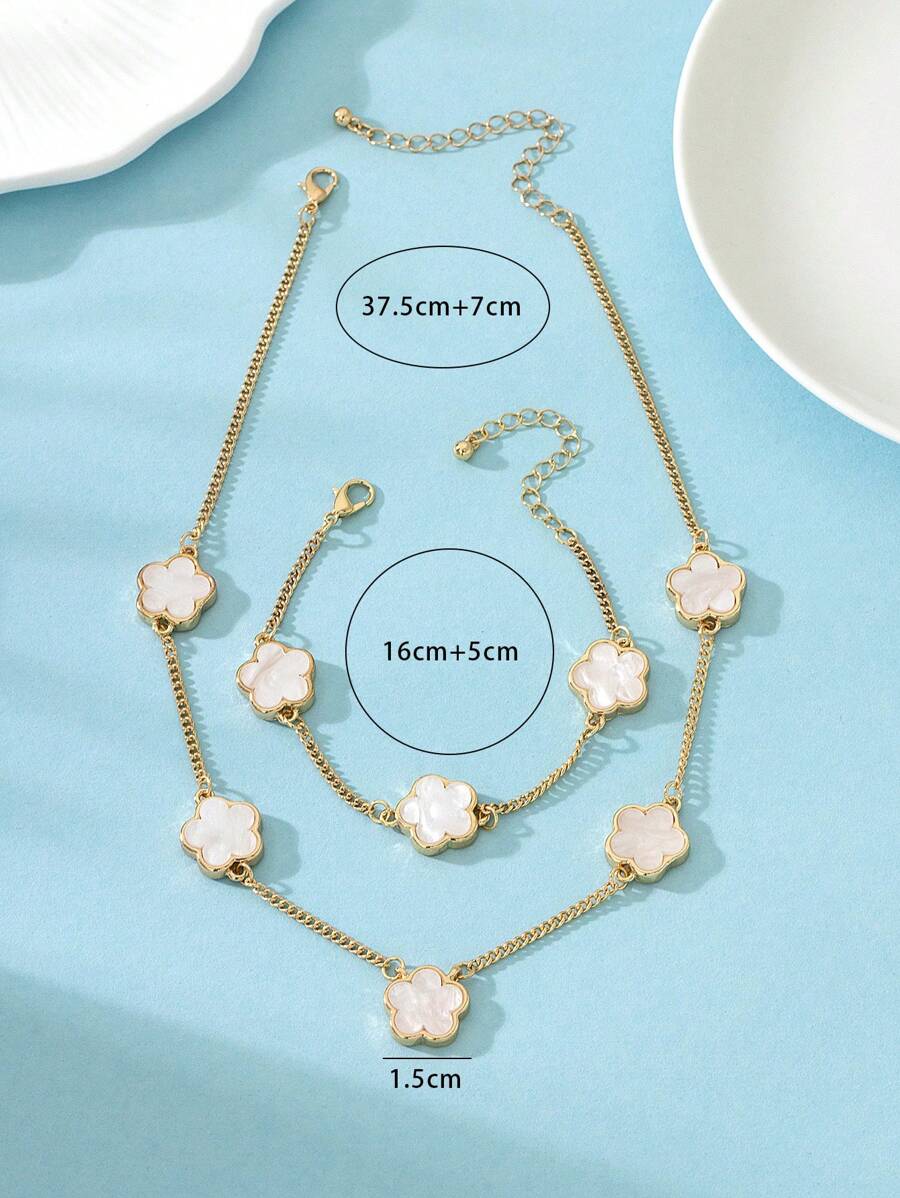 1pc Sweet Floral Design Metallic Bracelet & Necklace Set | SHEIN USA