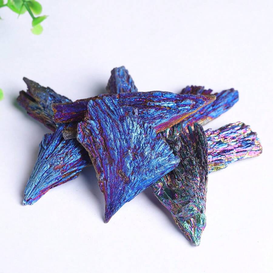 1pc Natural Black Plated Feather Beryl Ore Peacock Blue Flame Feather ...