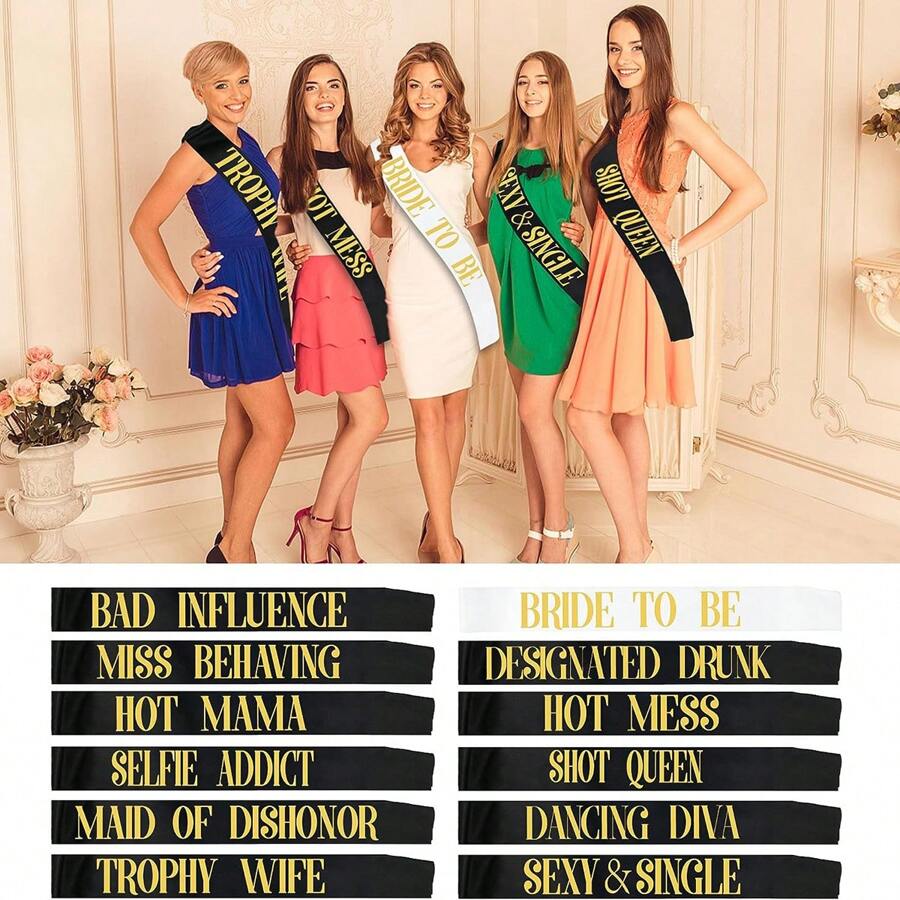 12 Pcs/Pack Bachelorette Sash Set 1 White Bride To Be Sash + 1 Maid Of ...