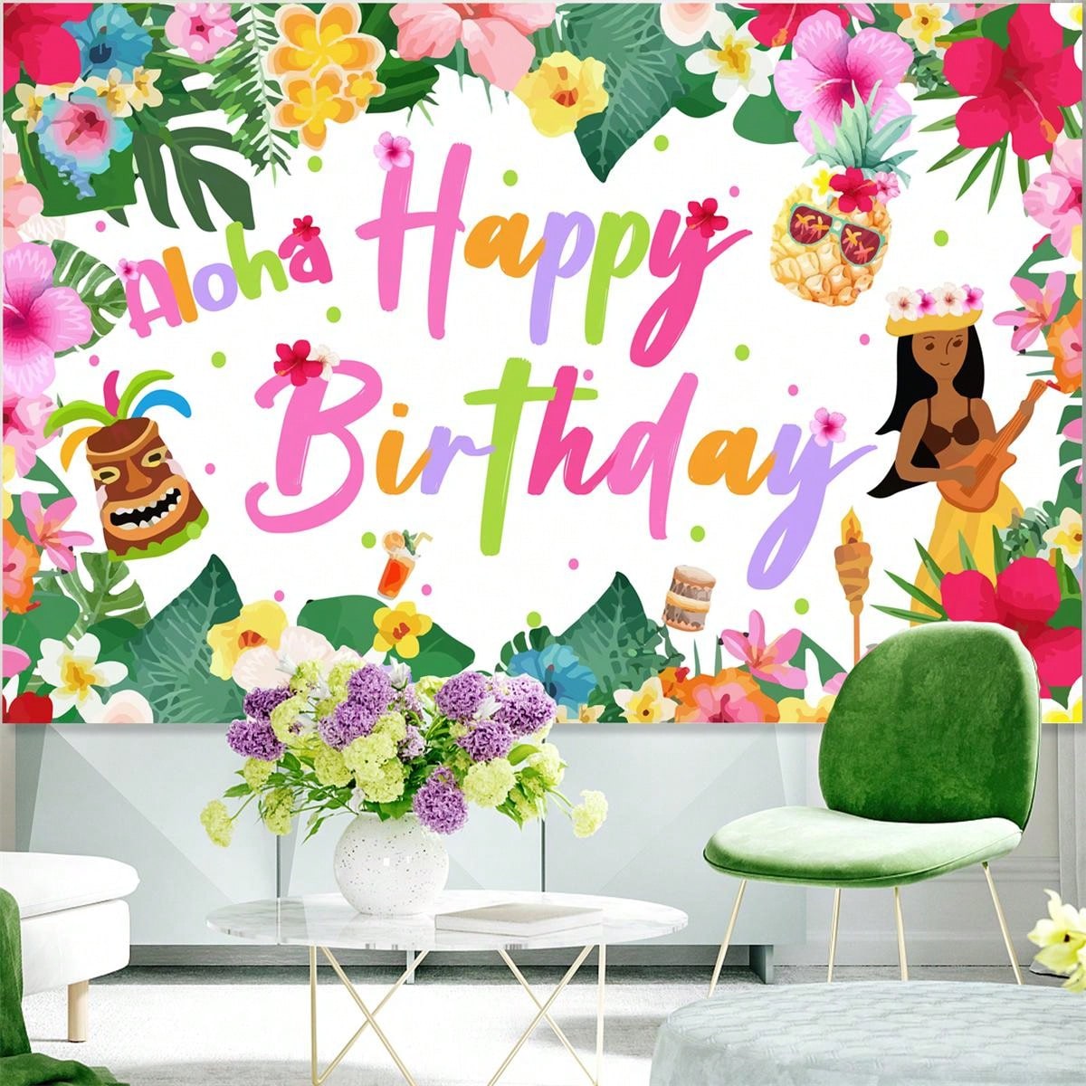 1Pcs Summer Themed Happy Birthday Backdrop Banner, Summer Themed ...