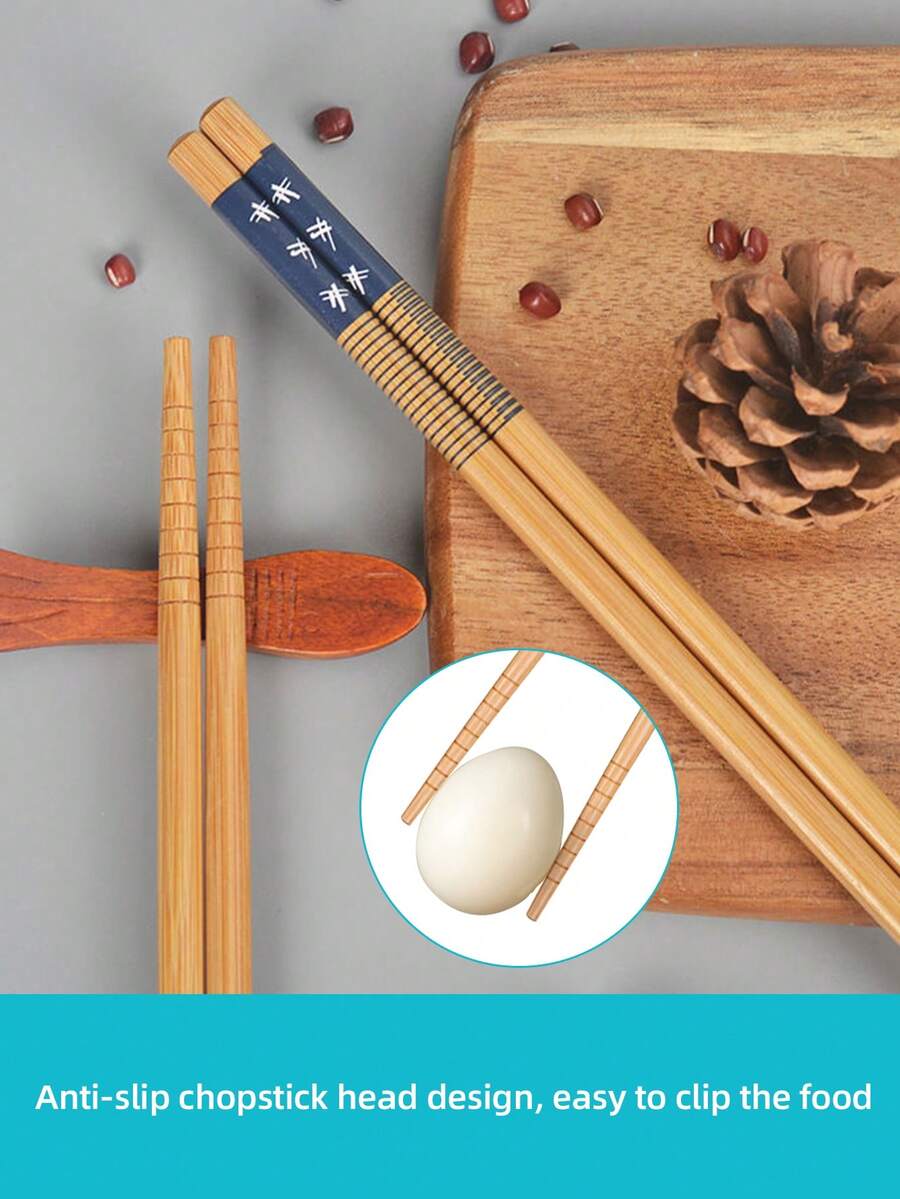 5 Pairs Grid Pattern Sushi Bamboo Chopsticks, With Grid Pattern Printed ...