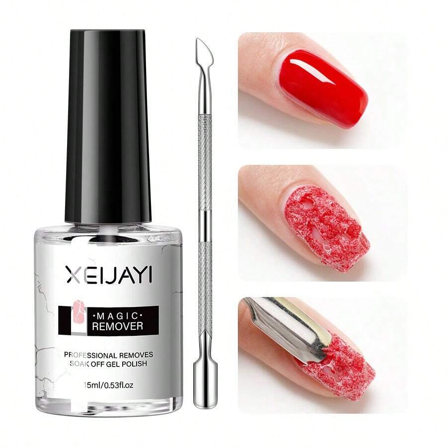 XEIJAYI Magic Gel Nail Polish Remover And Steel Push Kit - Fast and Easy Removal of Gel Nail ...