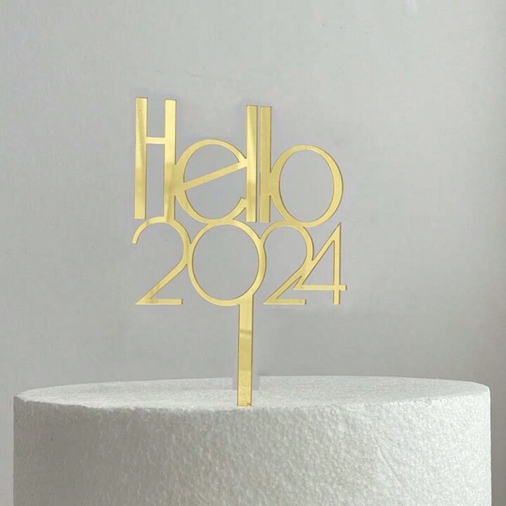 Glitter Hello 2024 Happy New Year Cake Toppers 2024 Gold Cake topper ...