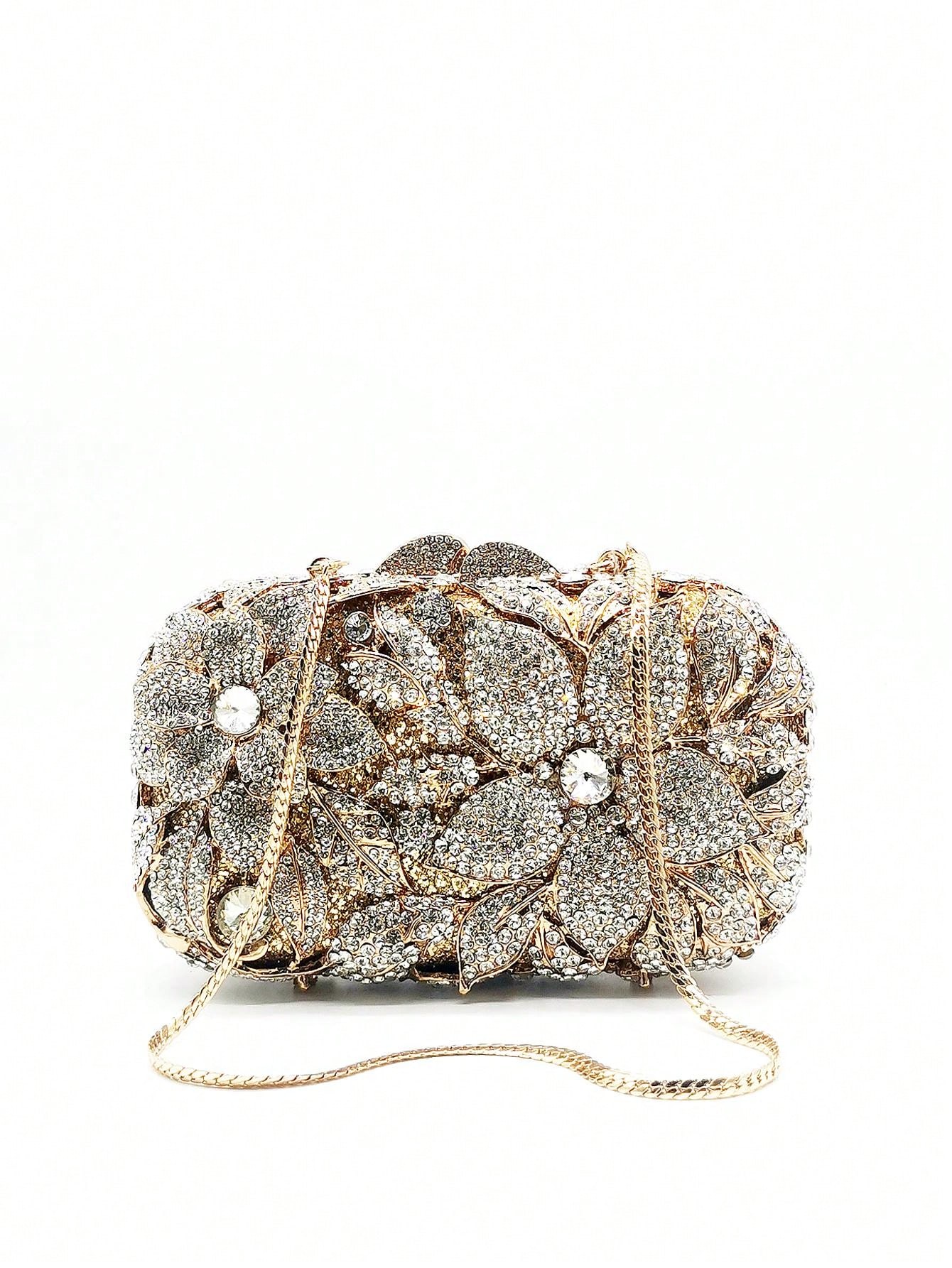 Borse Da Sera Di Cristallo Di Lusso Con Design Di Fiori D'oro E Argento ...