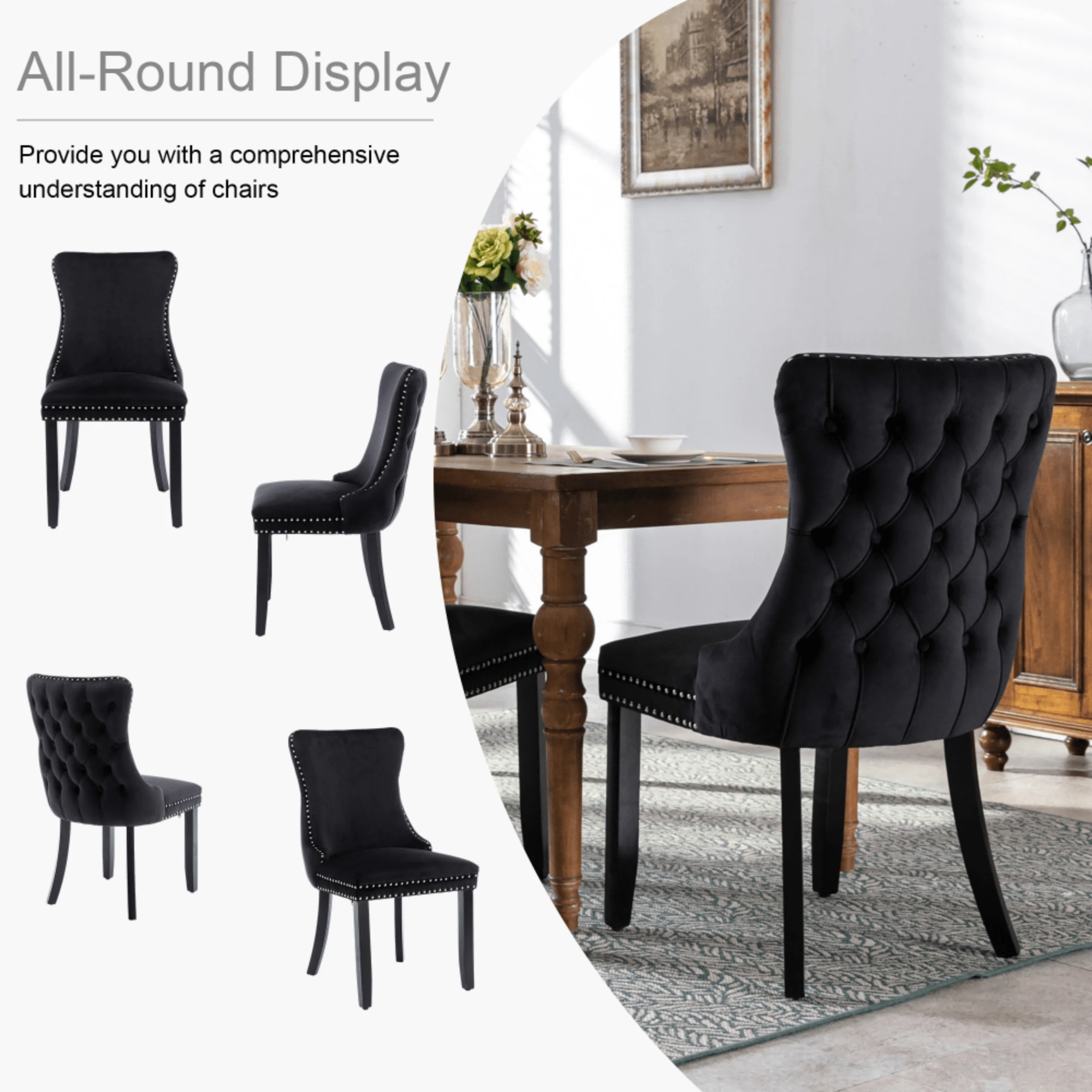 Set of 2 Wing-Back Tufted Dining Chair, Velvet Chairs for Dining Room ...