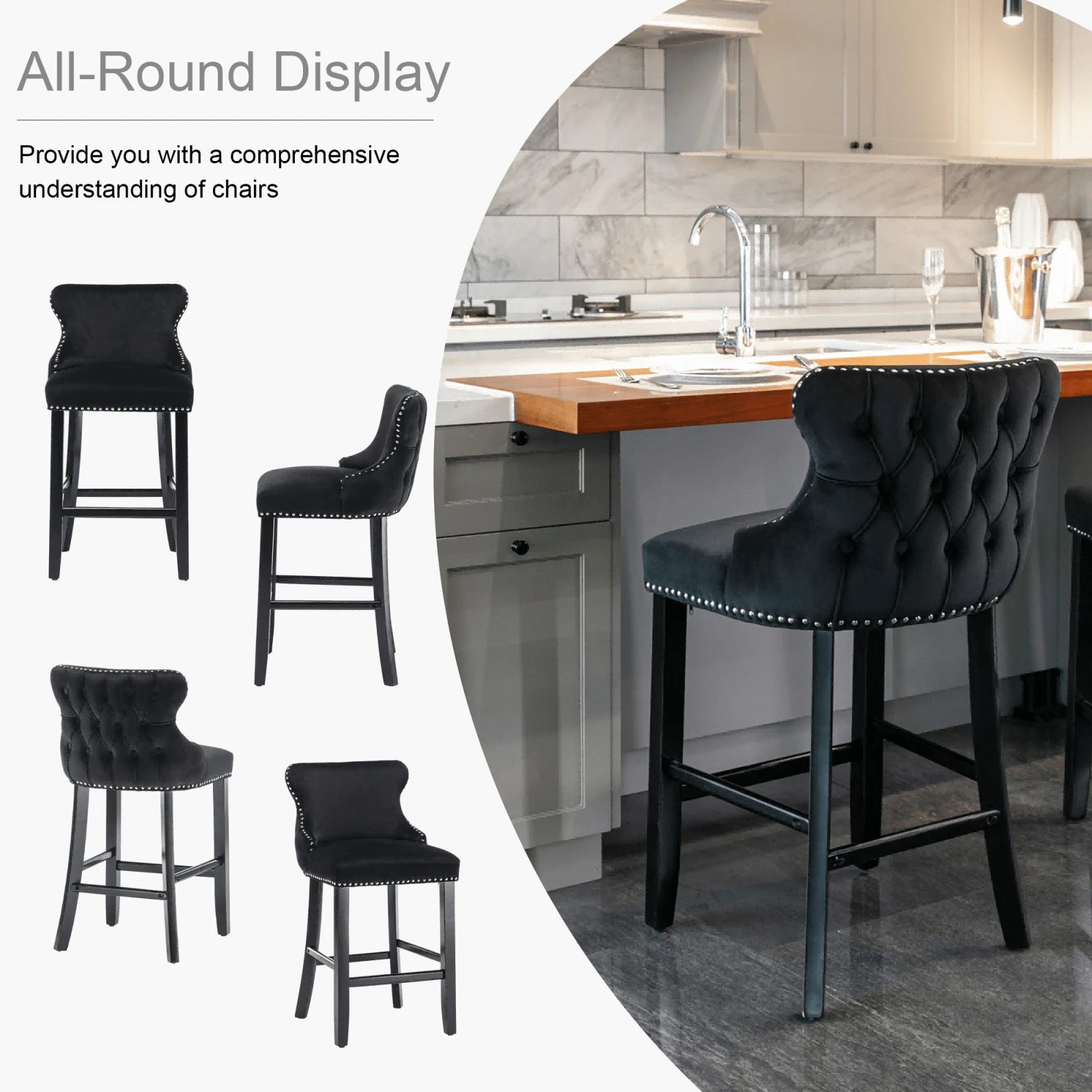 Set of 2 27 Inches Wingback Counter Height Bar Stools for Kitchen ...