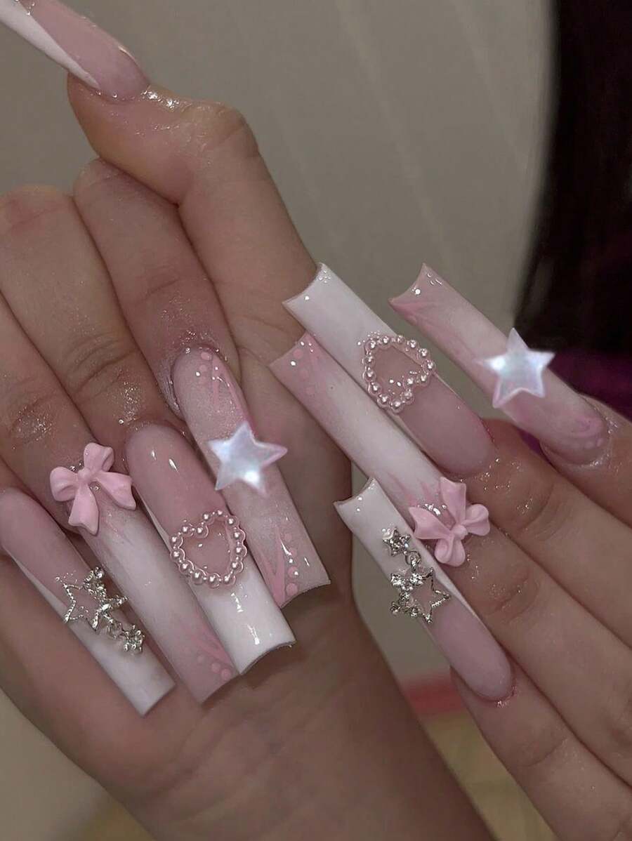 Elevate Your Style With 24Pcs Long Square Fashion Pearl Love Star Alloy ...