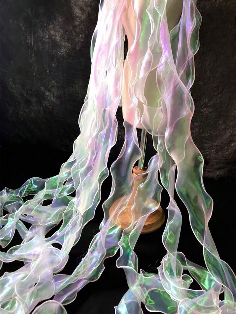 1pc Iridescent Holographic Fish Tail Veil With Ruffle And Butterfly ...
