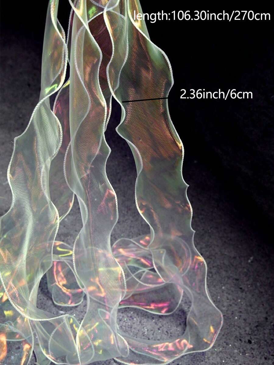1pc Iridescent Holographic Fish Tail Veil With Ruffle And Butterfly ...