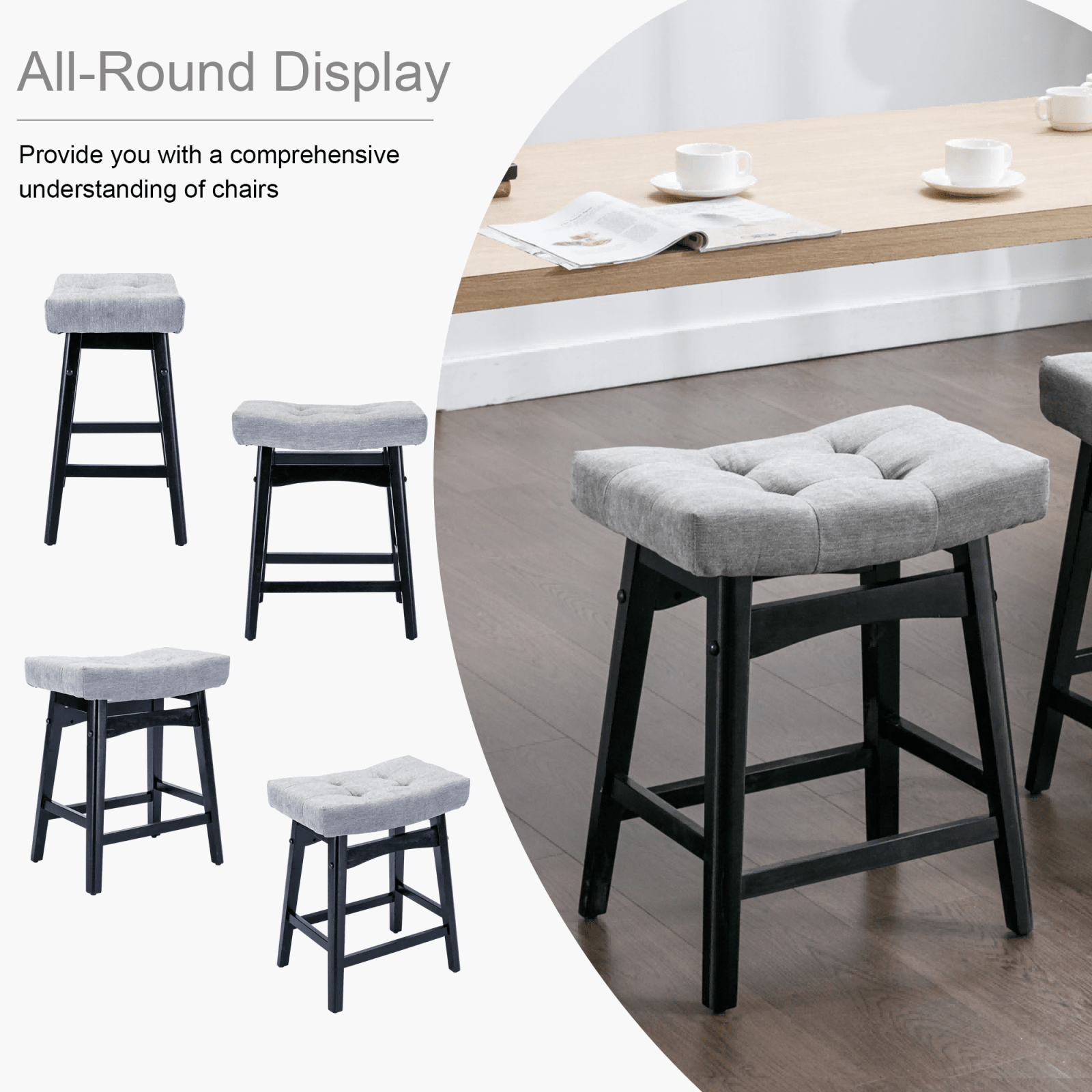 Set of 2 25" Modern Velvet Upholstered Backless Bar Stools with Wood ...