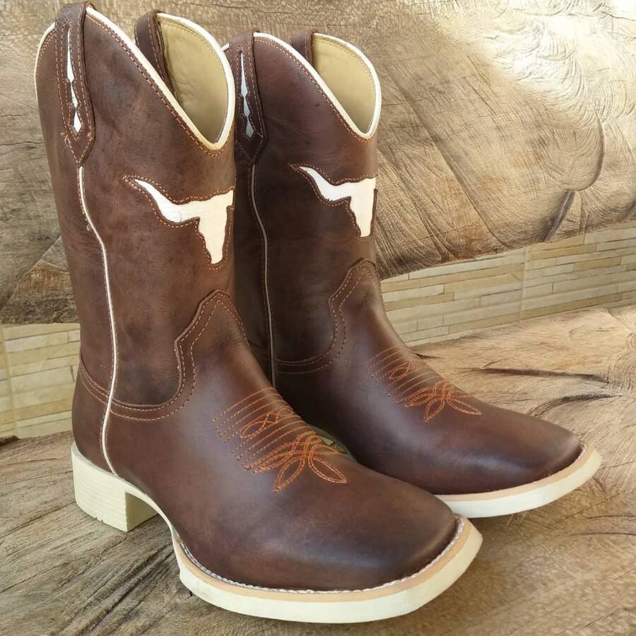 Bota Country Texana Masculina Couro Bovino Bico Quadrado Montaria ...