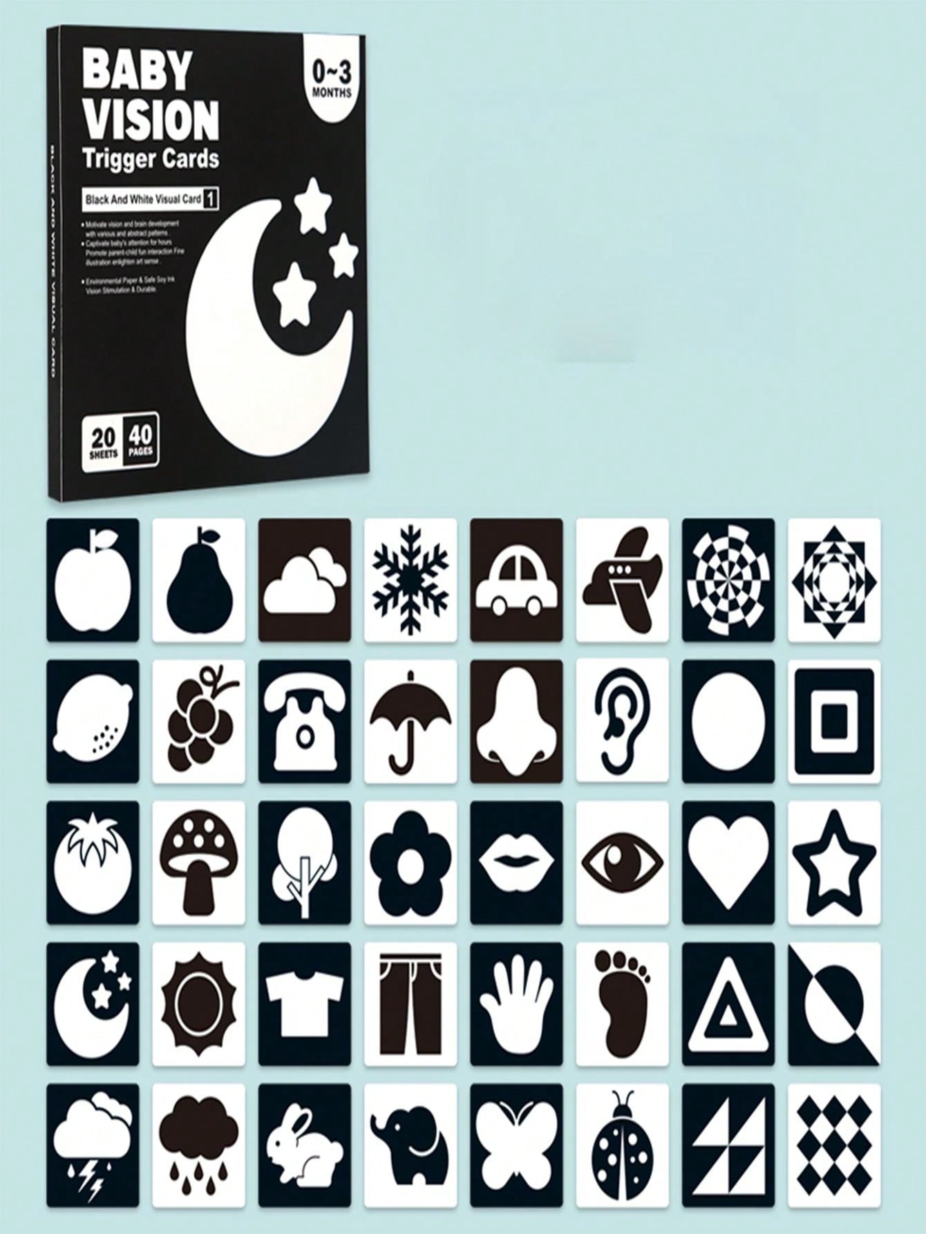 Early Learning Box, Montessori 0-12 Months Black And White Card Set ...