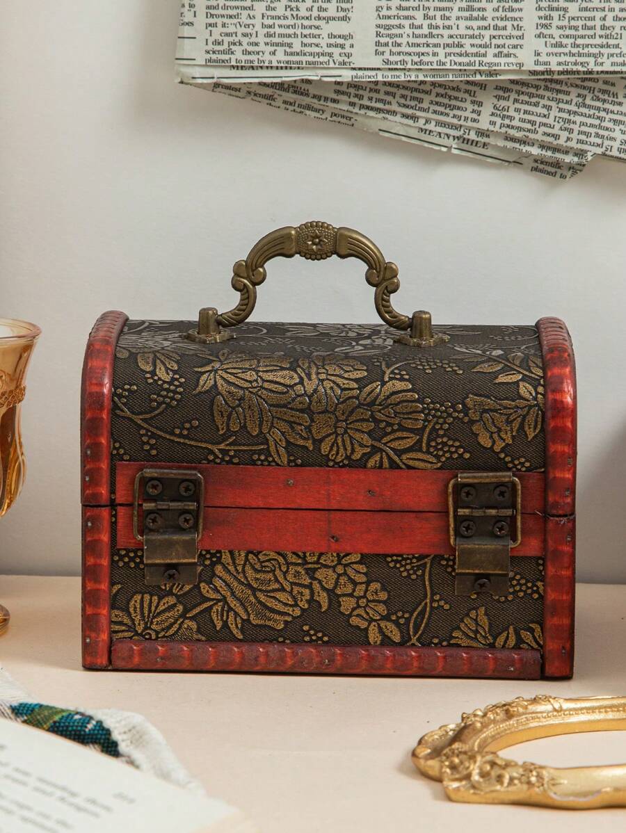 1pc Vintage Style Wooden Storage Box Jewelry & Trinket Organizer With ...