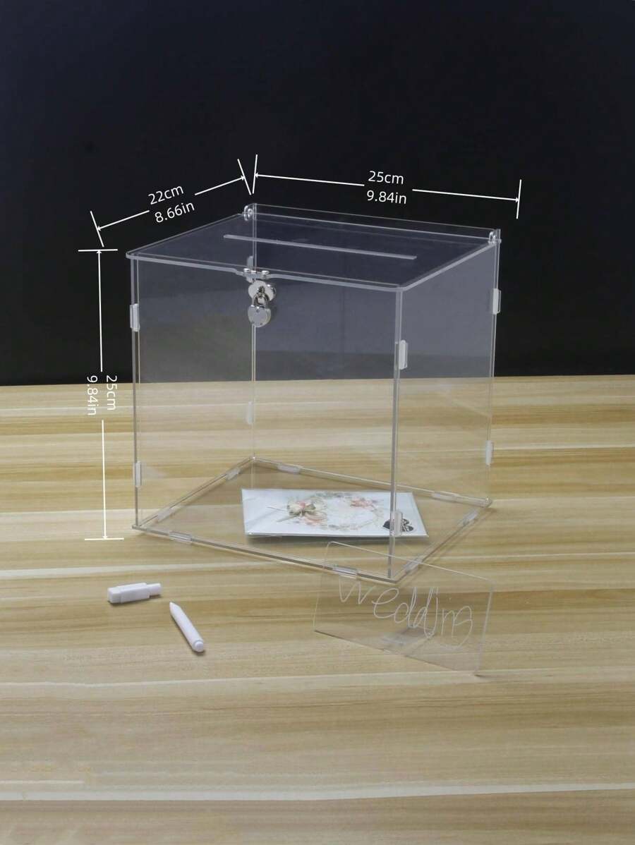 1pc Acrylic Collection Box With Lock, Clear Wedding Party Card Box ...