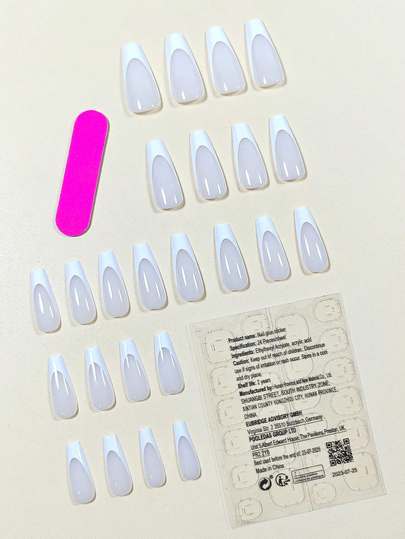 24pcs Coffin Shaped Long False Nails Set, Fashionable, Elegant, Simple ...