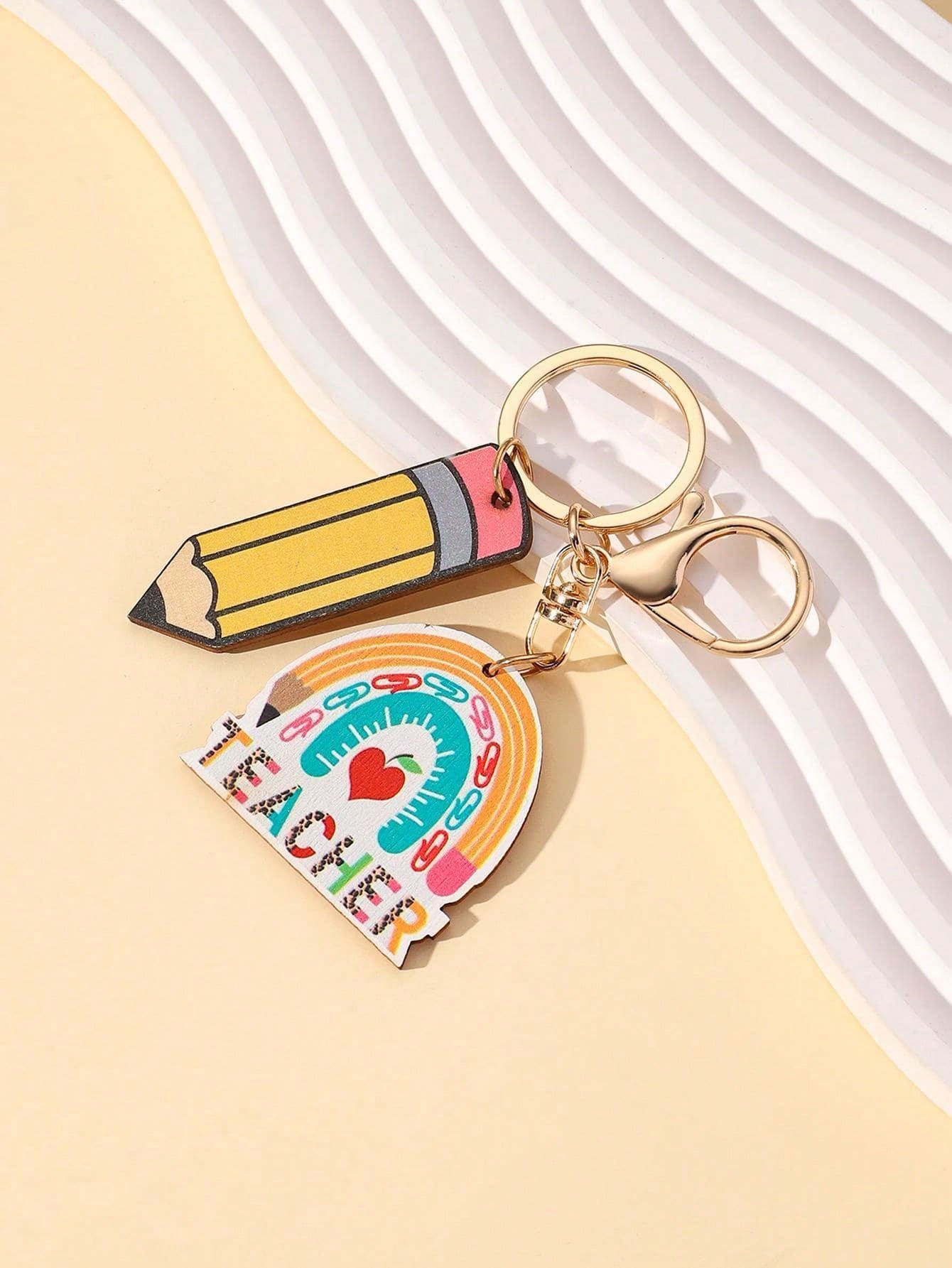 New Product Keychain DIY Handmade TEACHER Rainbow Pencil Wooden Brand ...