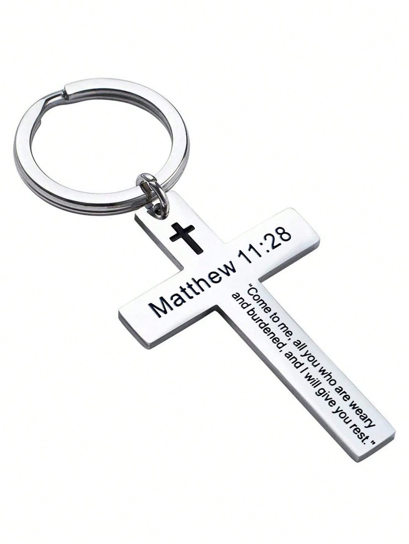 1pc Stainless Steel Bible Verse Keychain With Cross And Slogan | SHEIN USA