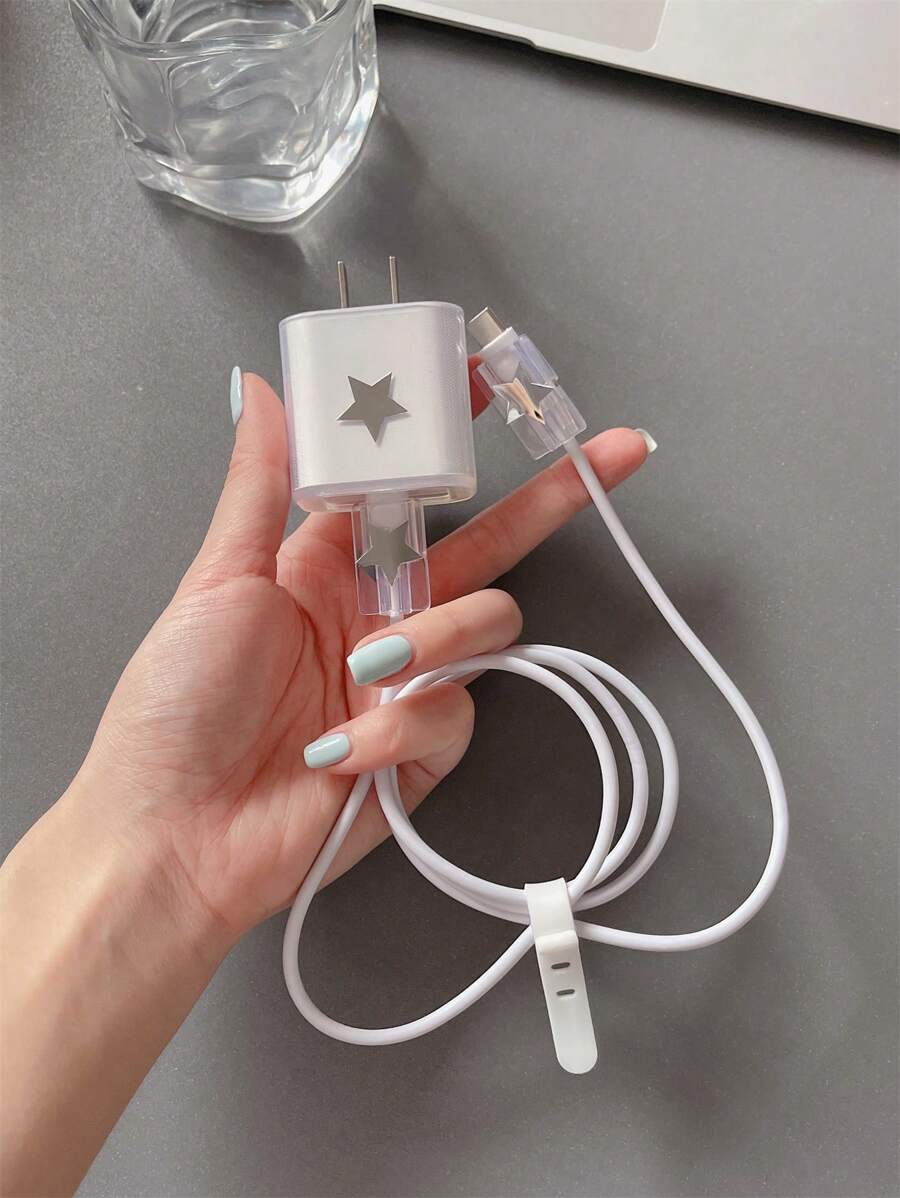 4pcs/set Transparent Tpu Adhesive Silver Star Pattern Label Charging ...