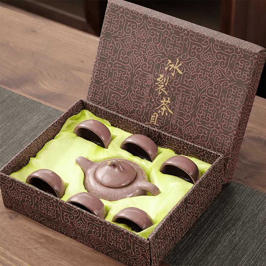 Lotus Pink Colored Zi Sha Kung Fu Tea Set With Ice Cracks In Gift Box ...