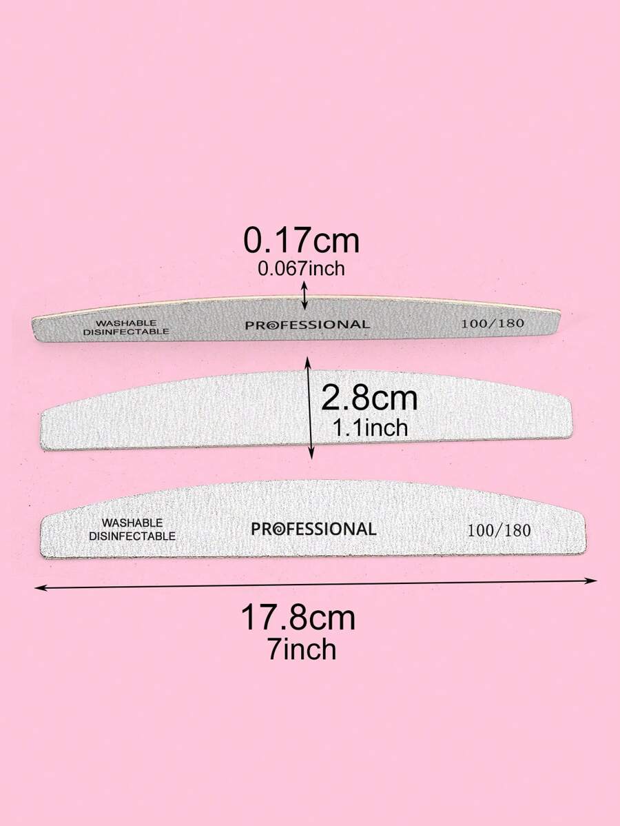 5Pcs Half Moon 100/180 Grit Wood Nail Files Double Sided Emery Board ...