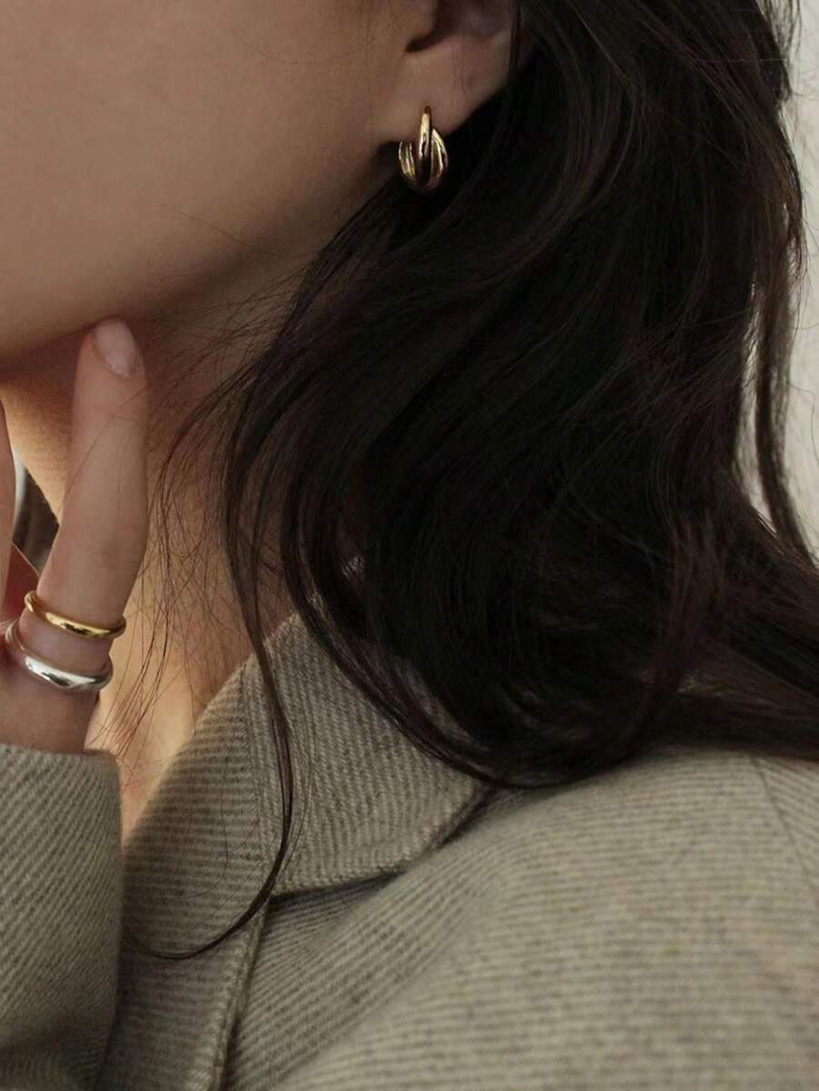 925 Sterling Silver Textured Gold Earrings Korean New Fashion Metallic ...