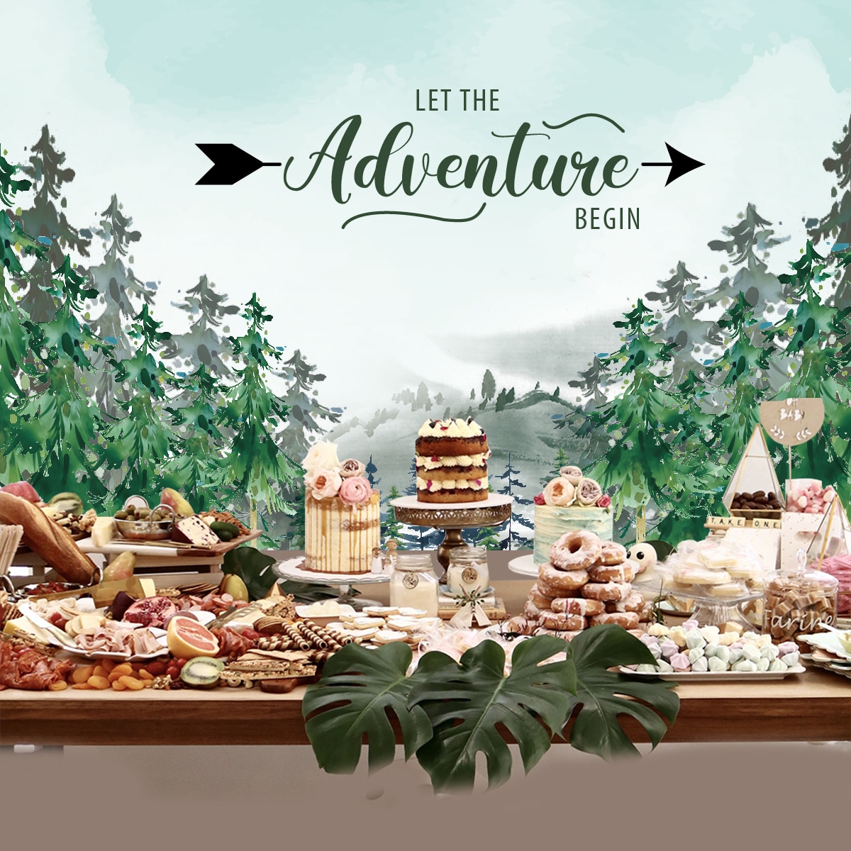 6x4ft Adventure Awaits Baby Shower Backdrop Pine Tree Mountain ...
