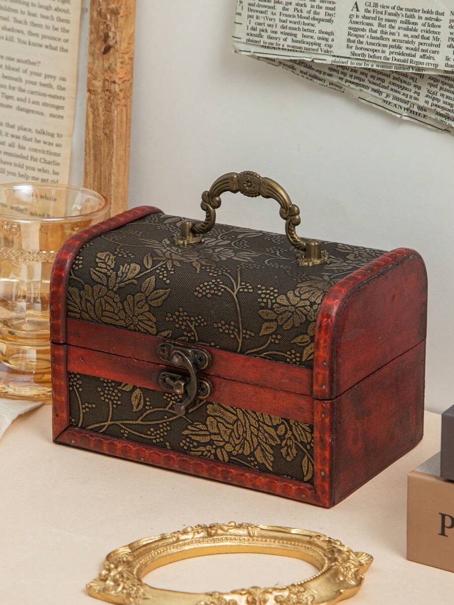 1pc Vintage Style Wooden Storage Box Jewelry & Trinket Organizer With ...