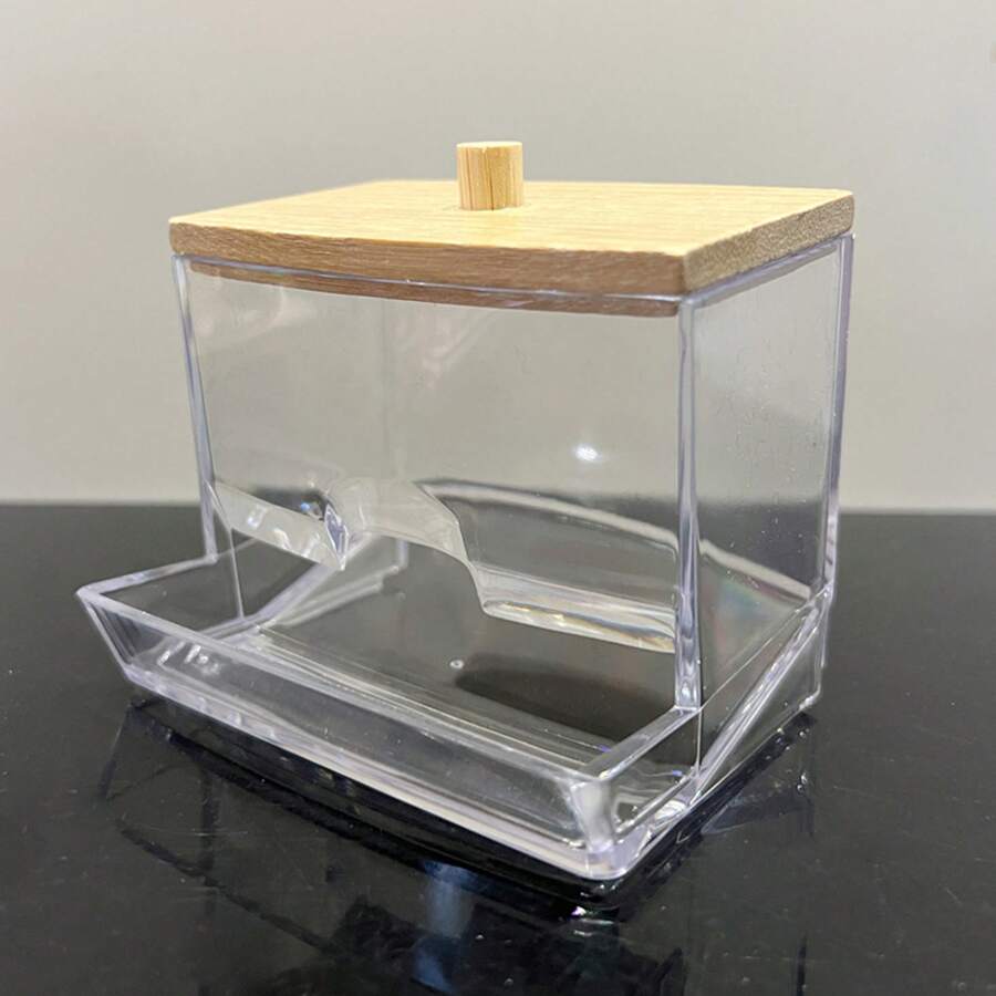 1 pc Acrylic Qtip Holder with Bamboo Lid, Clear Small Swab Dispenser ...