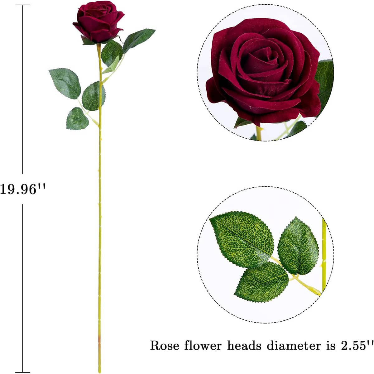 6pcs Artificial Velvet Rose Silk Flowers Fake Rose Bouquet Long Stems ...