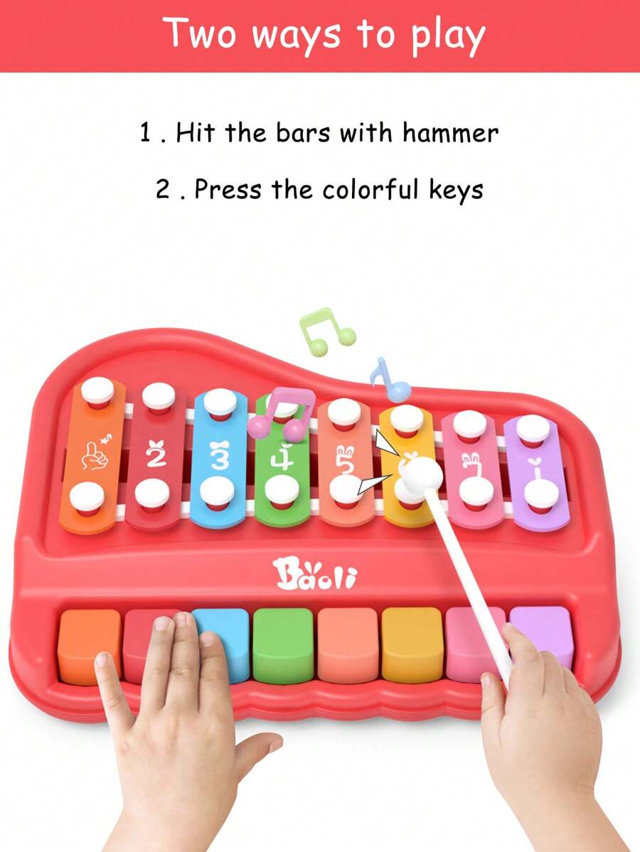 8 Multicolored Key Baby Xylophone Piano Toy For Toddlers 1-3 Years Old ...