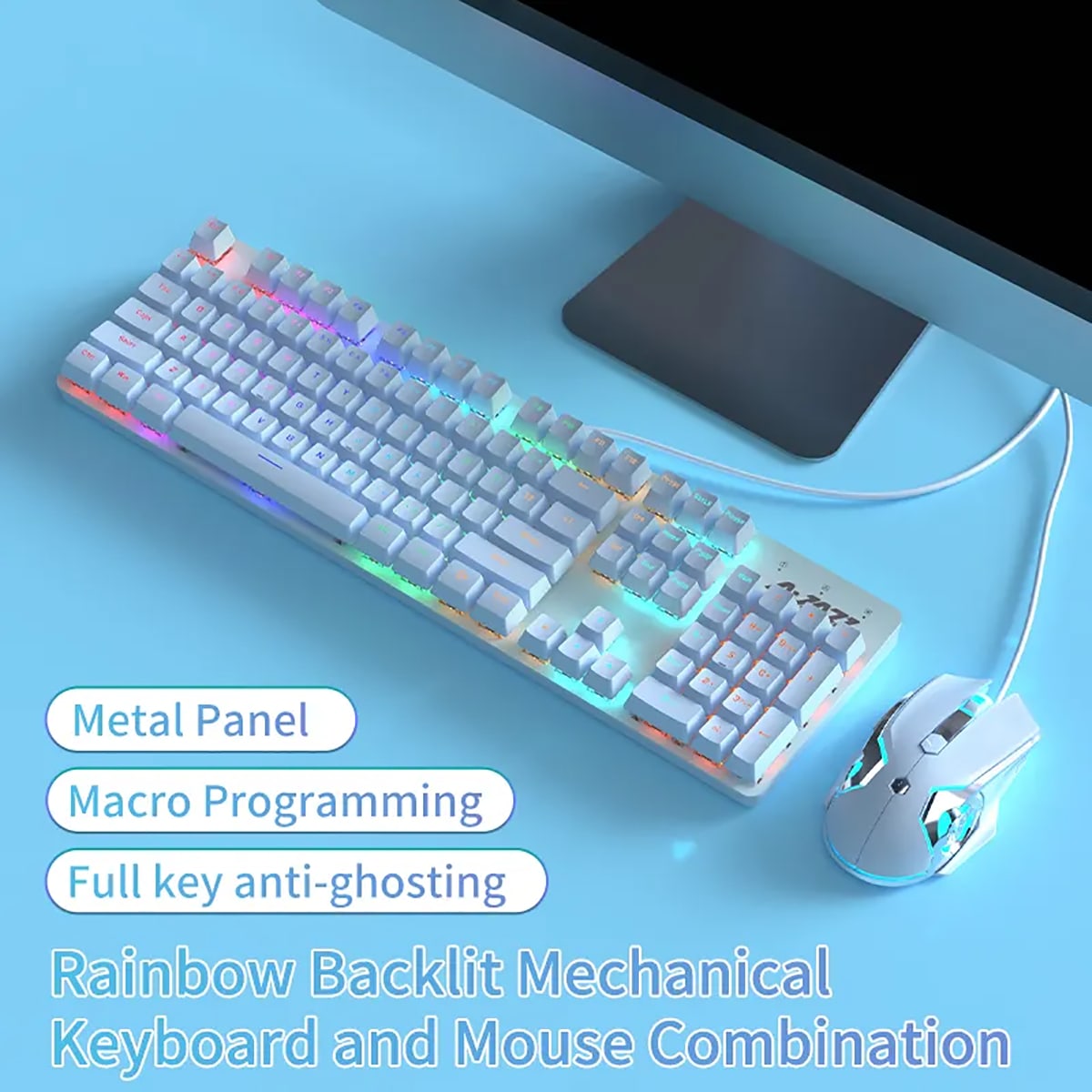 AJAZZ AJAZZ Watchman III Blue Translucent Mechanical Keyboard and Mouse ...