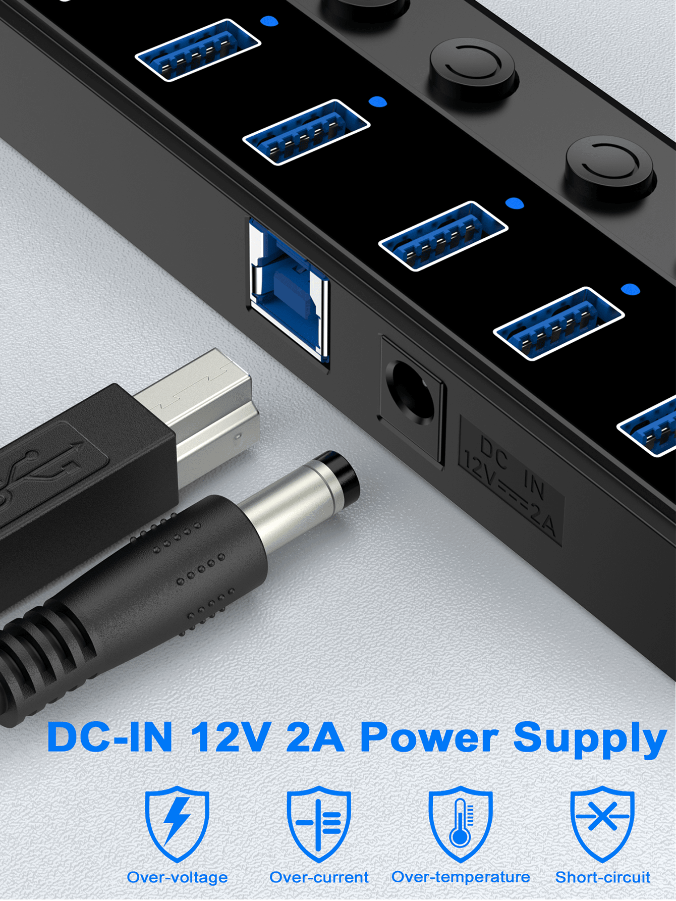 7-Port USB 3.0 Hub, Aceele 3.0 Powered, USB Adapter USB Extender USB ...