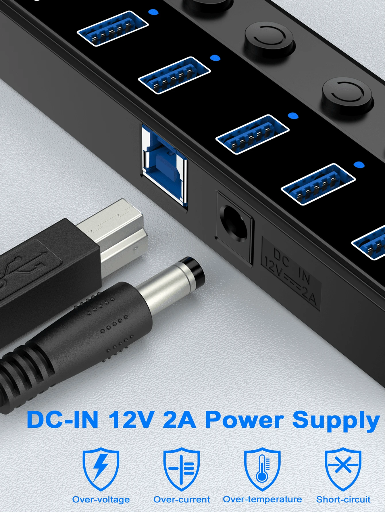 7-Port USB 3.0 Hub, Aceele 3.0 Powered, USB Adapter USB Extender USB Port Expander USB hub for ...