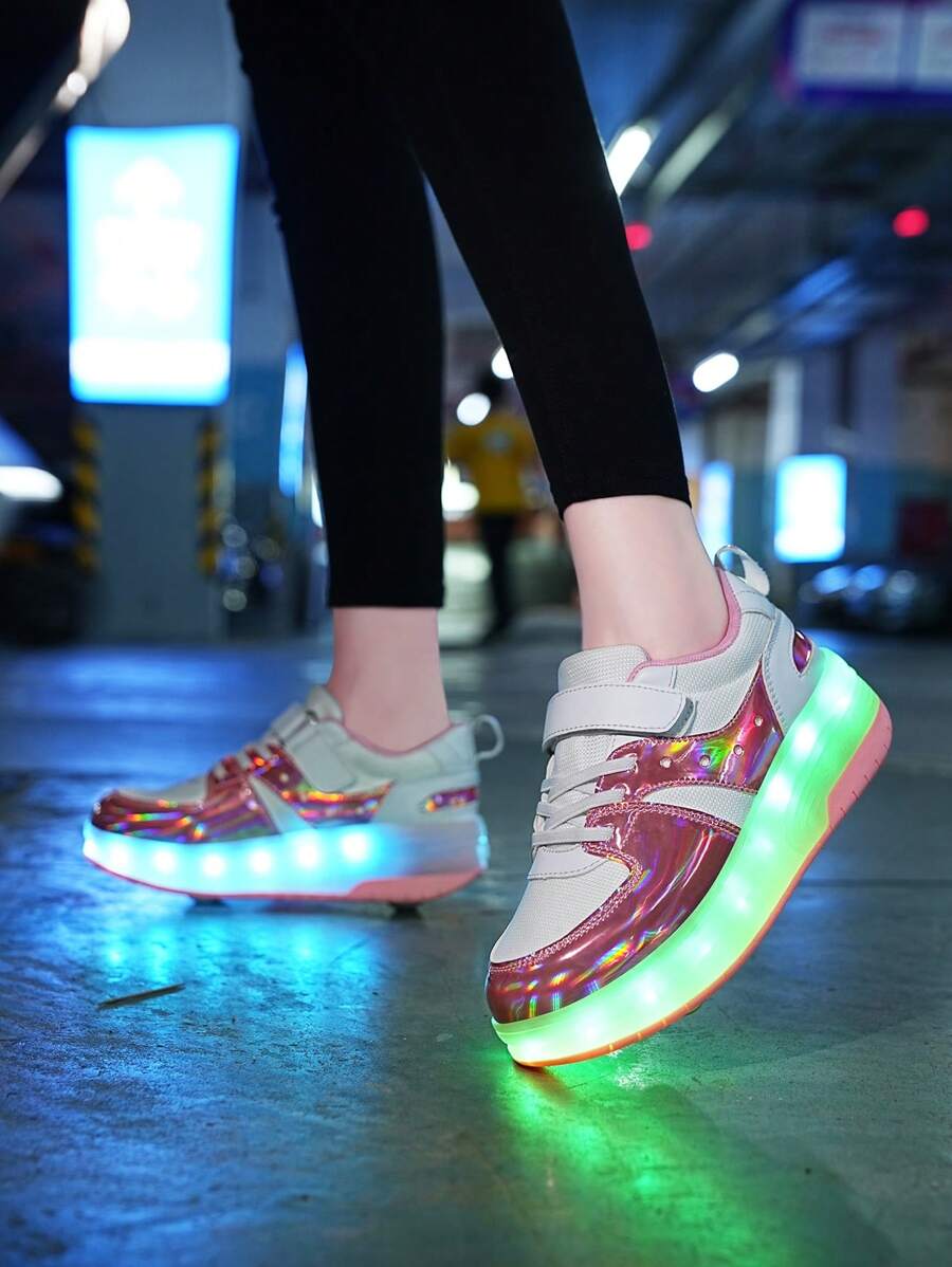 Rechargeable Double Wheel Children's Light Up Shoes, Led Sneakers With ...