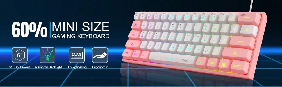 MageGee TS91 60% Compact Wired Keyboard 61 Keys RGB Backlight Small ...