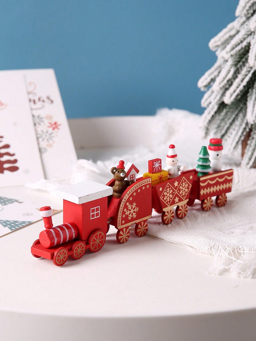 1pc Creative Four-Section Red Wooden Train Decoration Ornament With ...