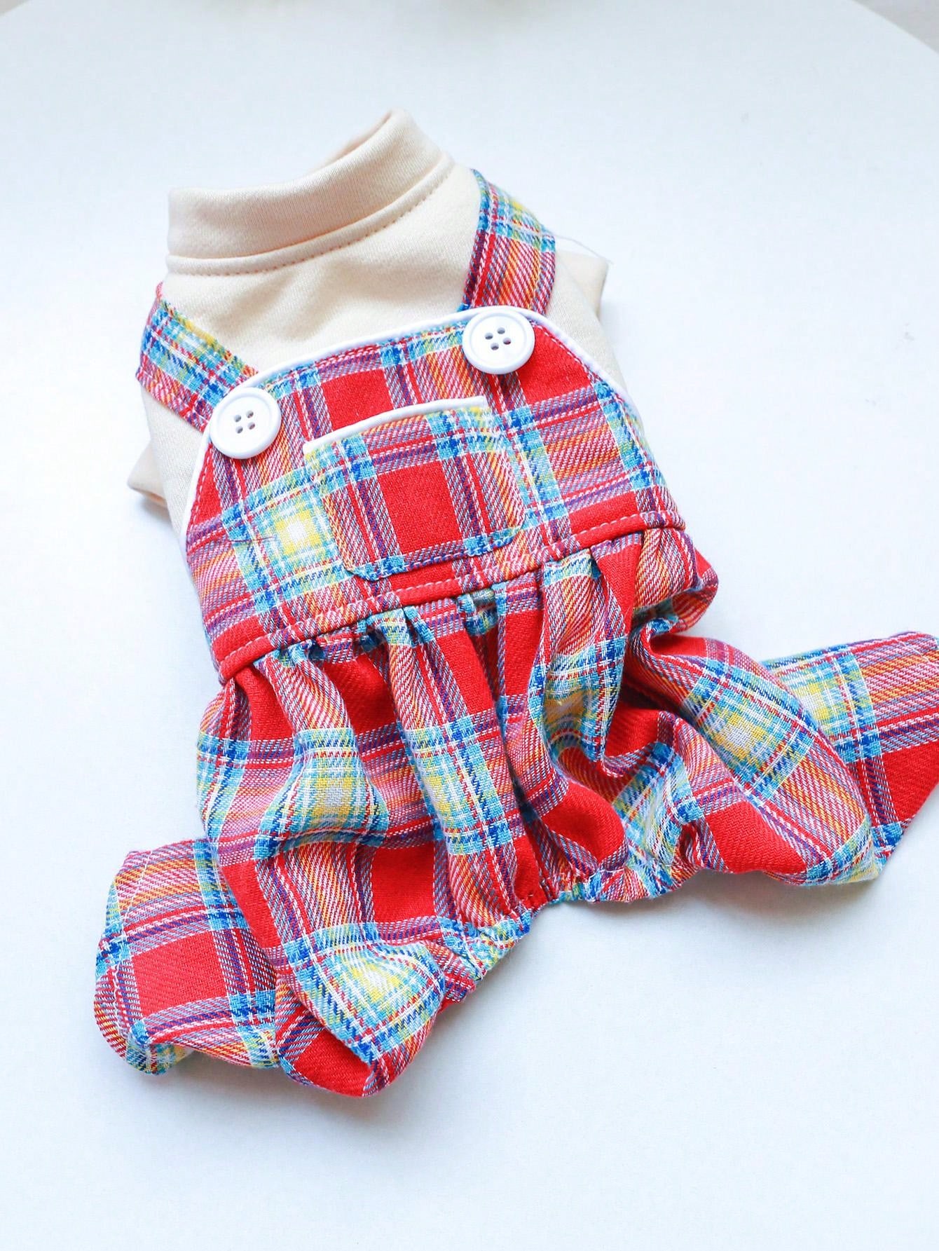 1pc Pet Clothes, Cute Grid White Buttoned Overalls For Dogs And Cats ...